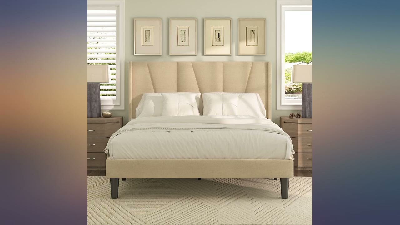 IMUsee Full Size Bed Frame with Geometric Wingback Headboard, Upholstered Platform review
