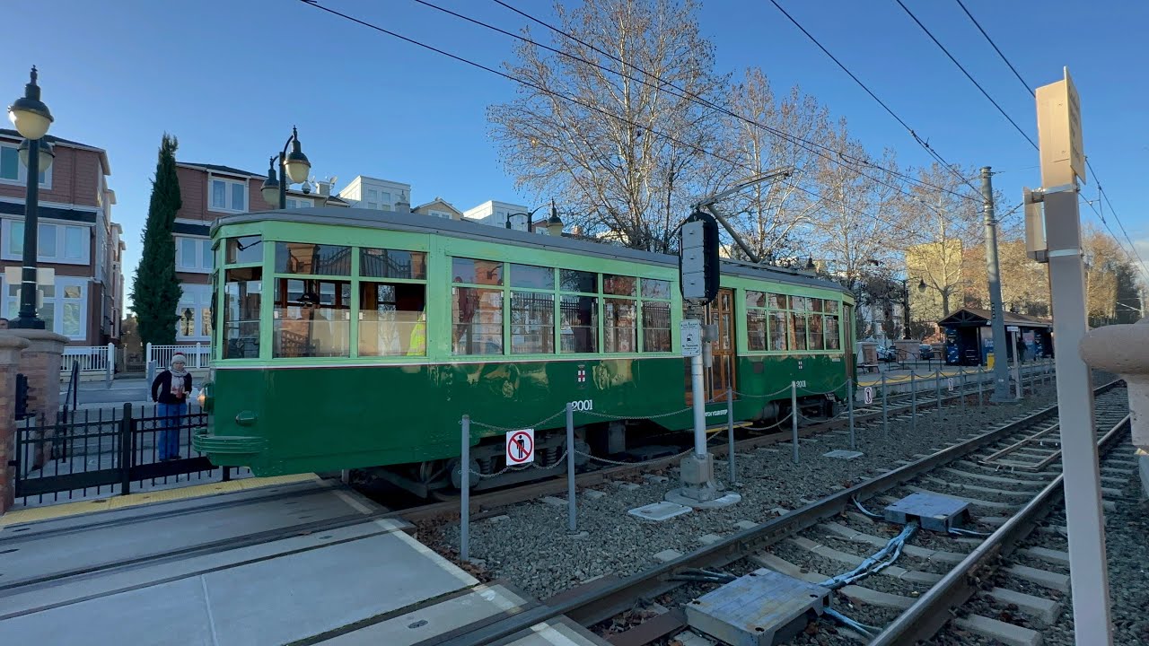 Northbound VTA Green Line Light Rail meets VTA Holly Trolley at San Jose Diridon Station 