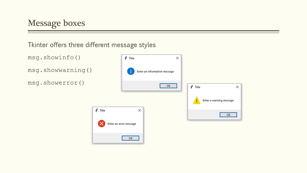 tkinter extra 1   message boxes for output