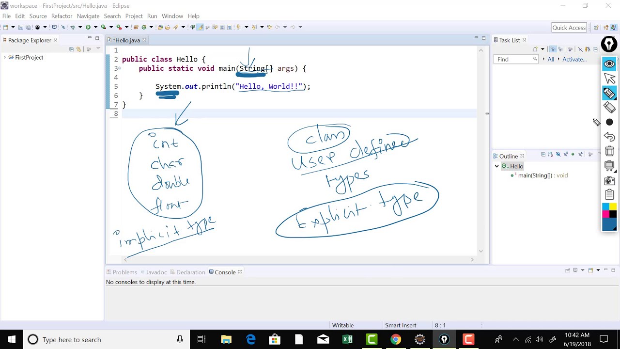 onlinegdb for running Java program, variables in Java, implicit and explicit type #6