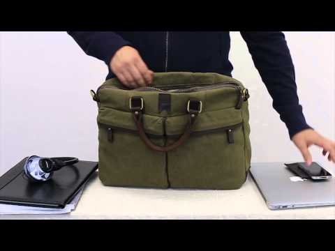 Navali Gunner Waxed Briefcase in Olive