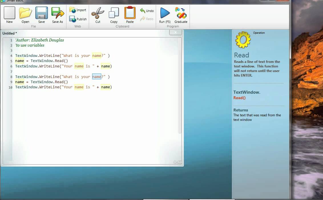Small Basic - Using Variables - for strings and numbers