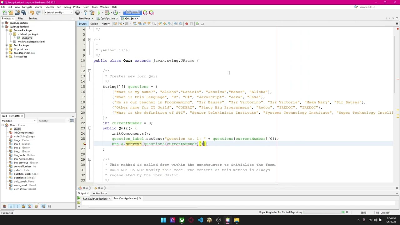 Simple Quiz Form JFrame
