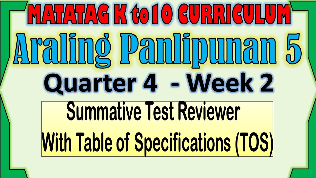 Araling Panlipunan 5 Quarter 4 Week 2 Summative Test Reviewer
