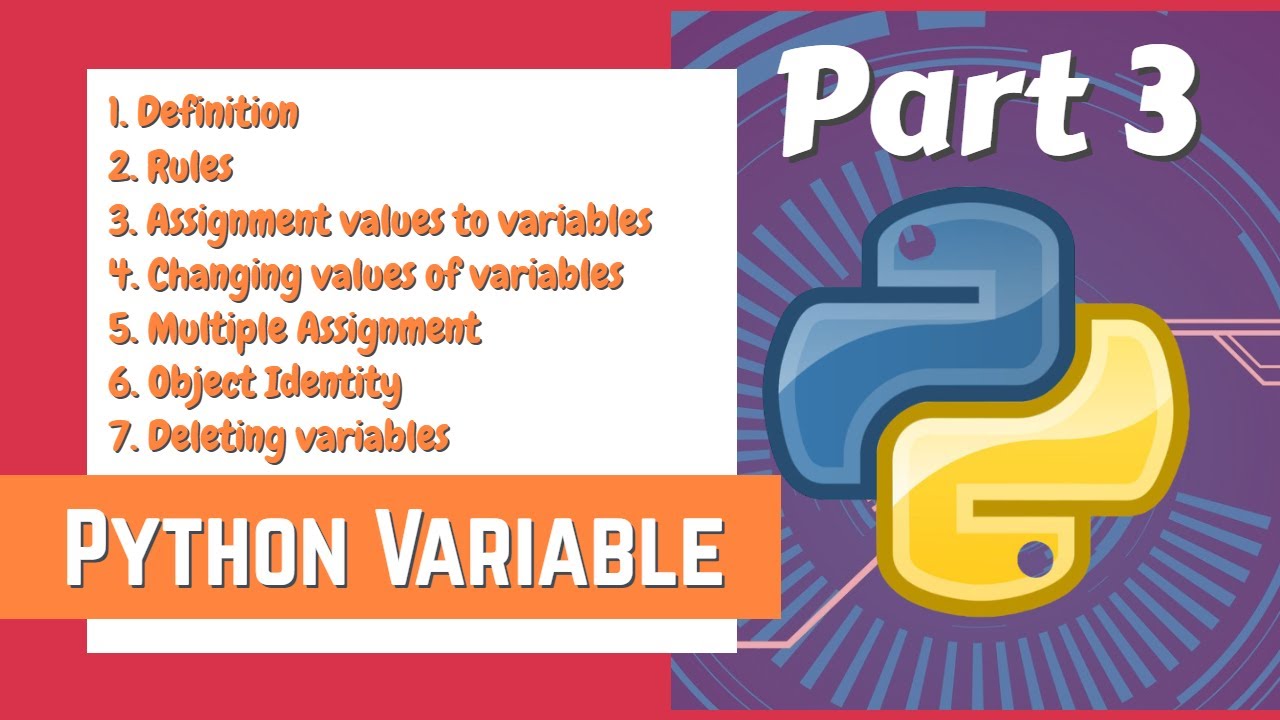 Python tutorial | Python Variables | Part 3 | Definition, Rules, Assignment, Deleting variables etc.
