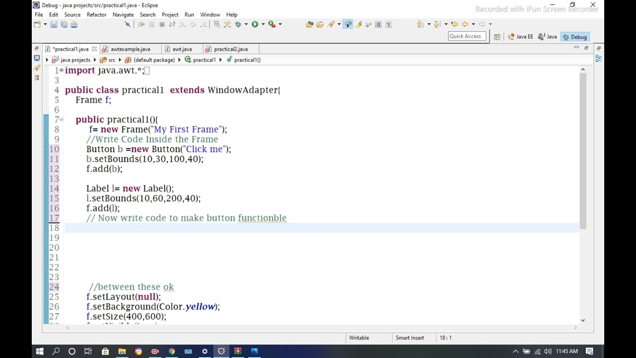 9: Creating button and giving it function| java awt tutorial | devil programmer