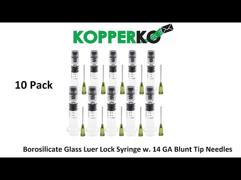 Kopperko 10 Pack 1ML Borosilicate Glass Syringes w/ 14GA Blunt Tip Needles Feature Video
