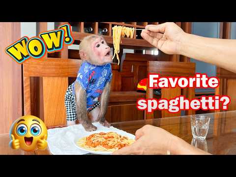 Bibi enjoys super delicious spaghetti dish cooked by Uncle Phong!