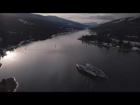 Kootenay Lake Ferry | Balfour, BC | Cinematic 4K Mavic Air 2 | Stock footage