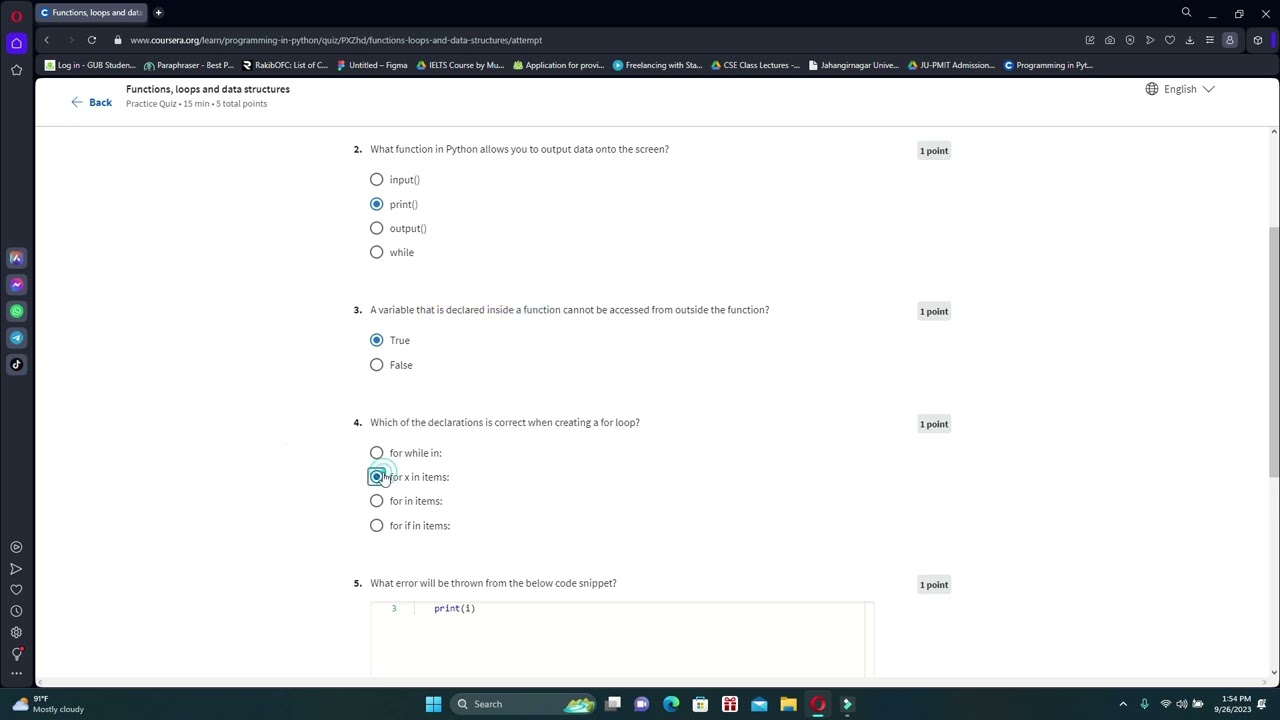 Functions, loops and data structures Coursera | Programming in Python