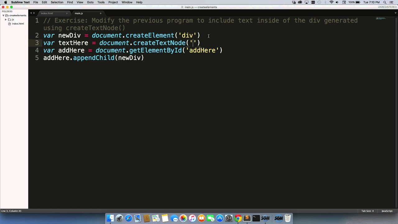 Add text to the newly created div using JavaScript