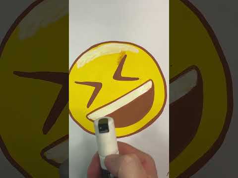 Drawing the Laughing Face Emoji ๐ using Posca Markers #shorts #posca #emoji