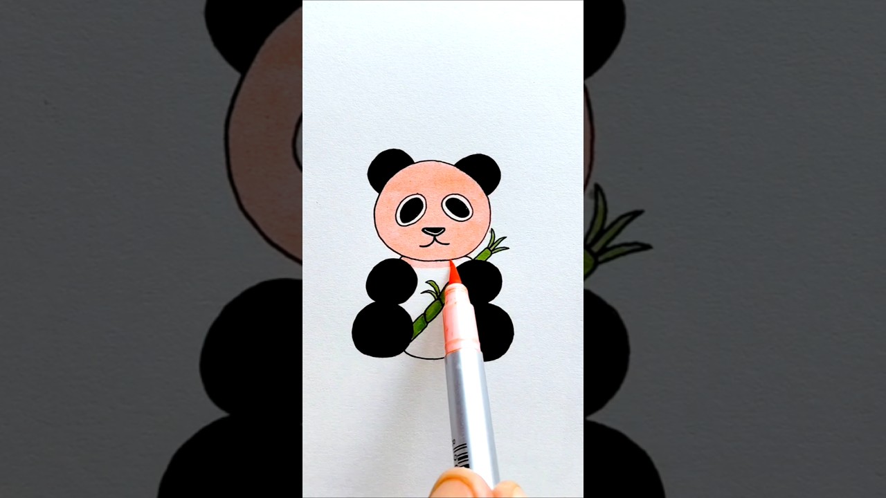 ✅️ How to Draw a Cute Cartoon Panda for kids with Bamboo (Easy Step-by-Step)