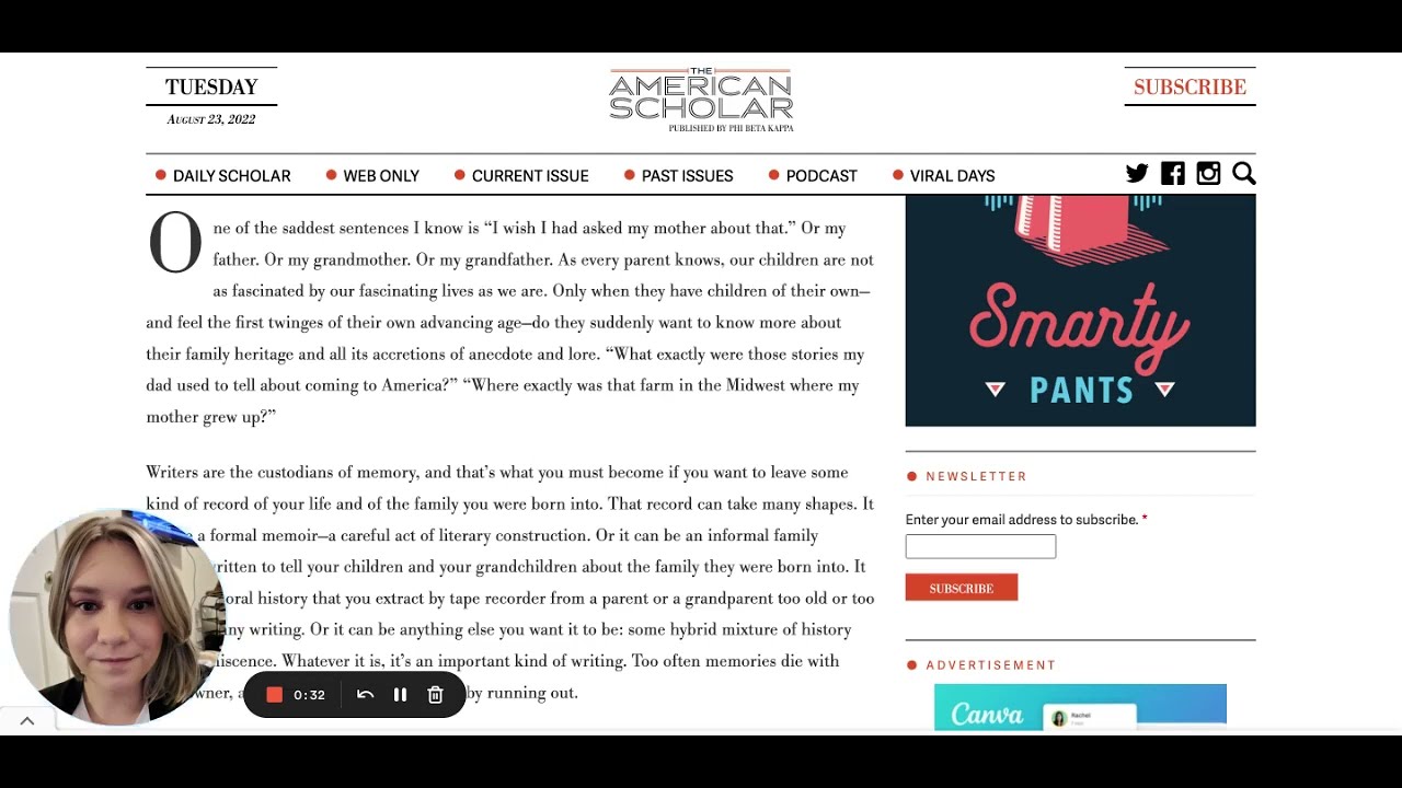 How to Write a Memoir by William Zinsser Paragraphs 1-2 Read Aloud