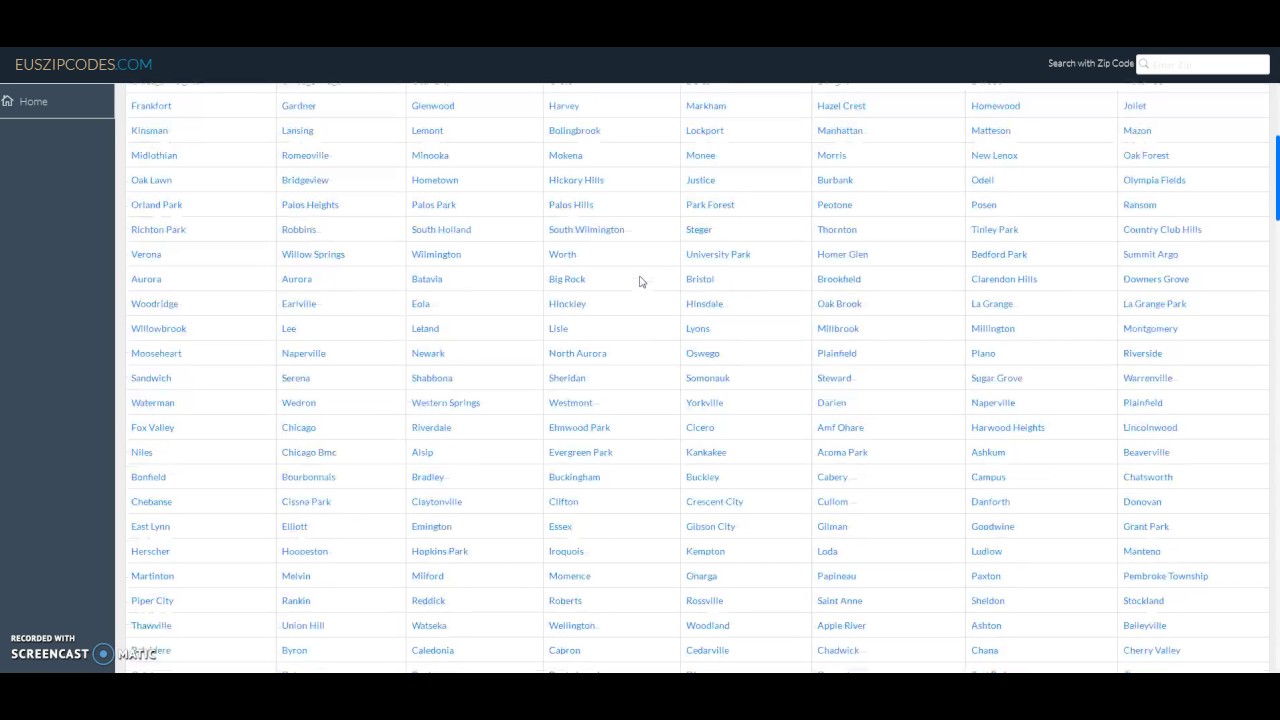 State Illinois IL USA Zip Codes, Cities, Counties