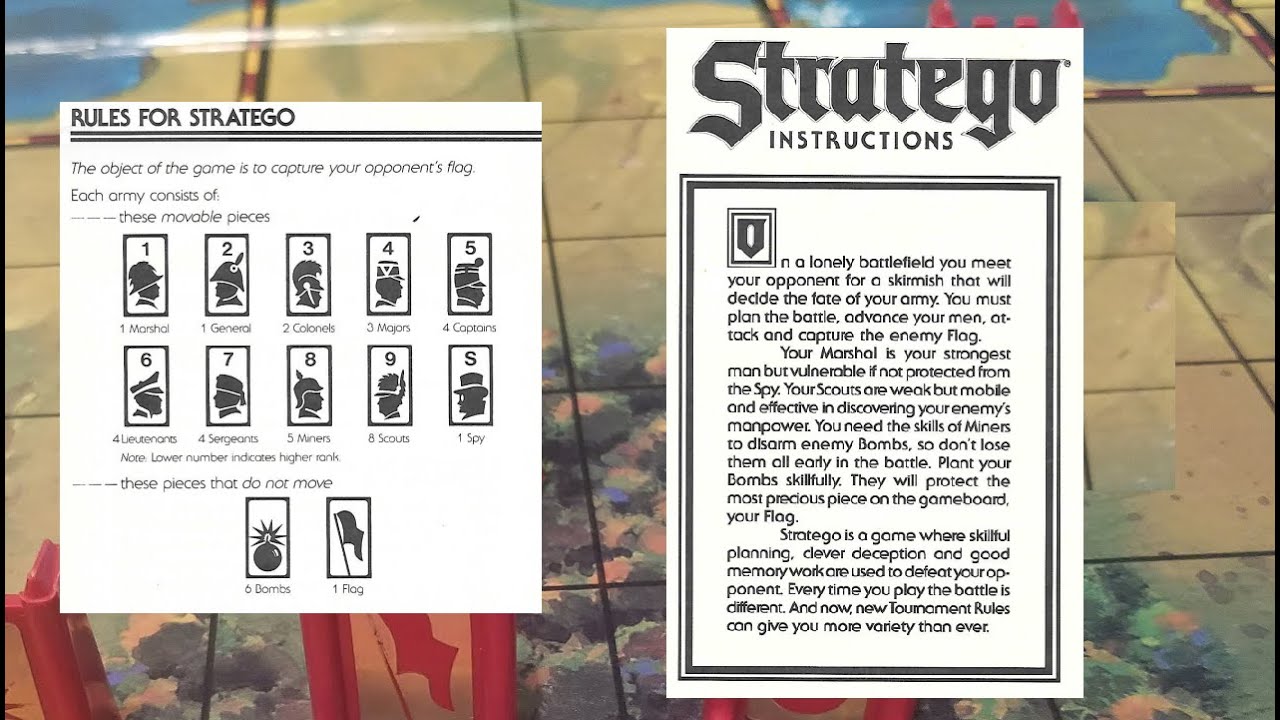 Old Version STRATEGO BoardGame Rules Instructions & Board Layout (1980s 90s 70s How to Play UK Game)