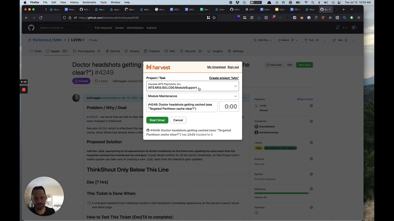 Harvest: Tracking Time through a Github Issue