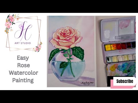 Rose in Vase Tutorial | Easy Watercolor Beginner Flower Painting | Relaxing Meditation Zen Art