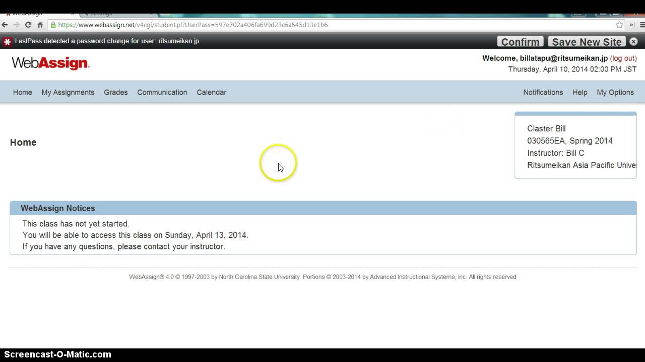 Registering at Webassign