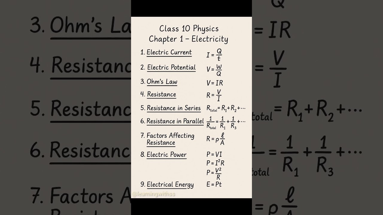 ELECTRICITY class 10 formula