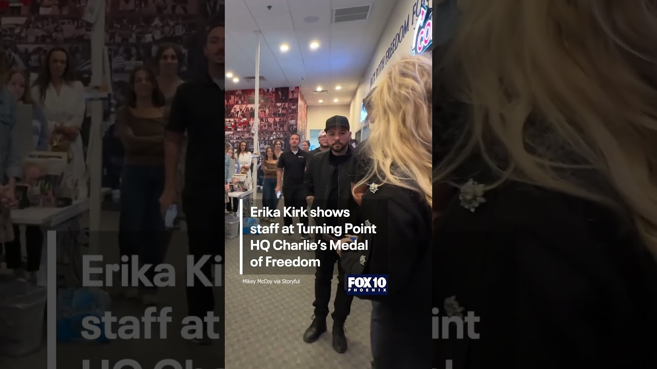 Erika Kirk shows Turning Point staff Charlie's Medal of Freedom | FOX 10 Phoenix