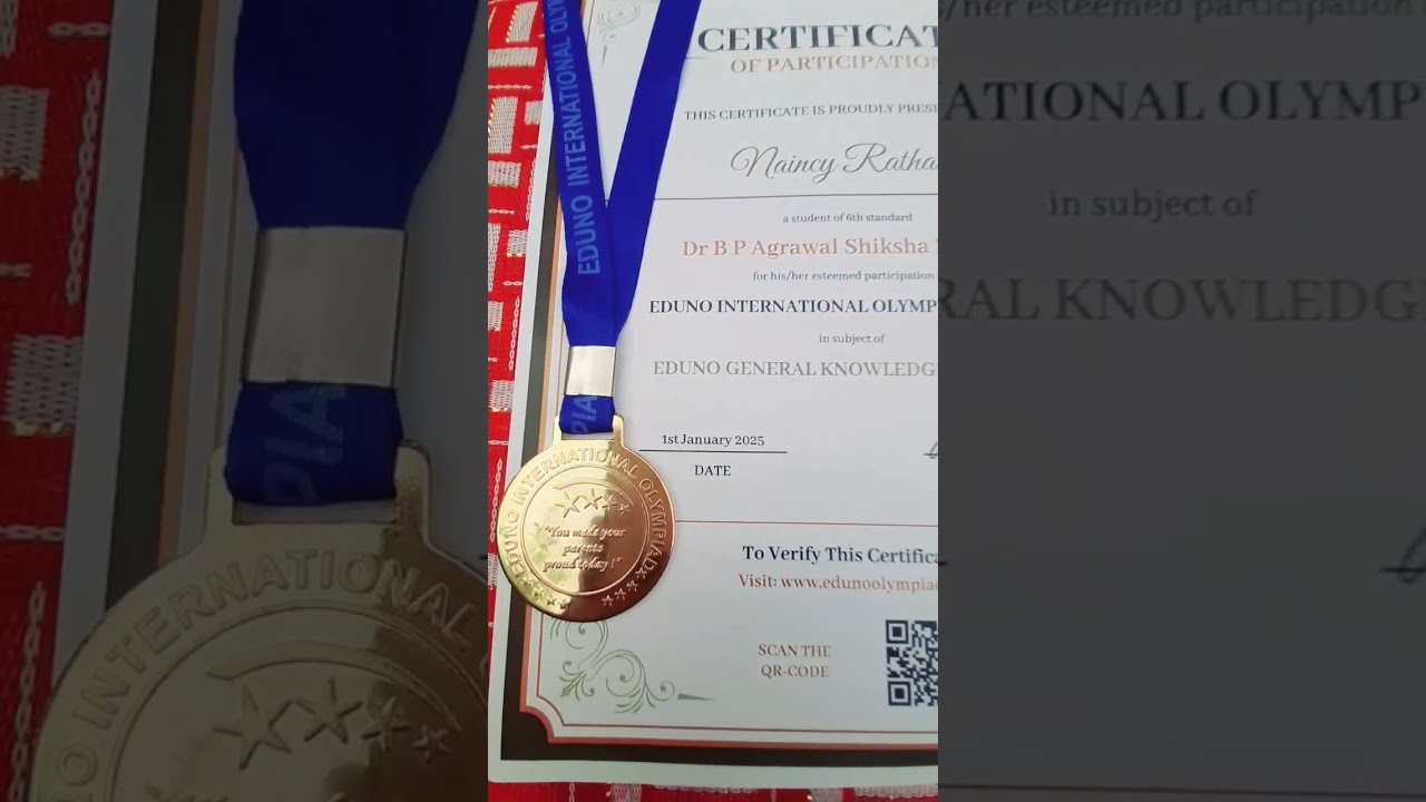 my achievement of international eduno gk olympiad 1st rank in district