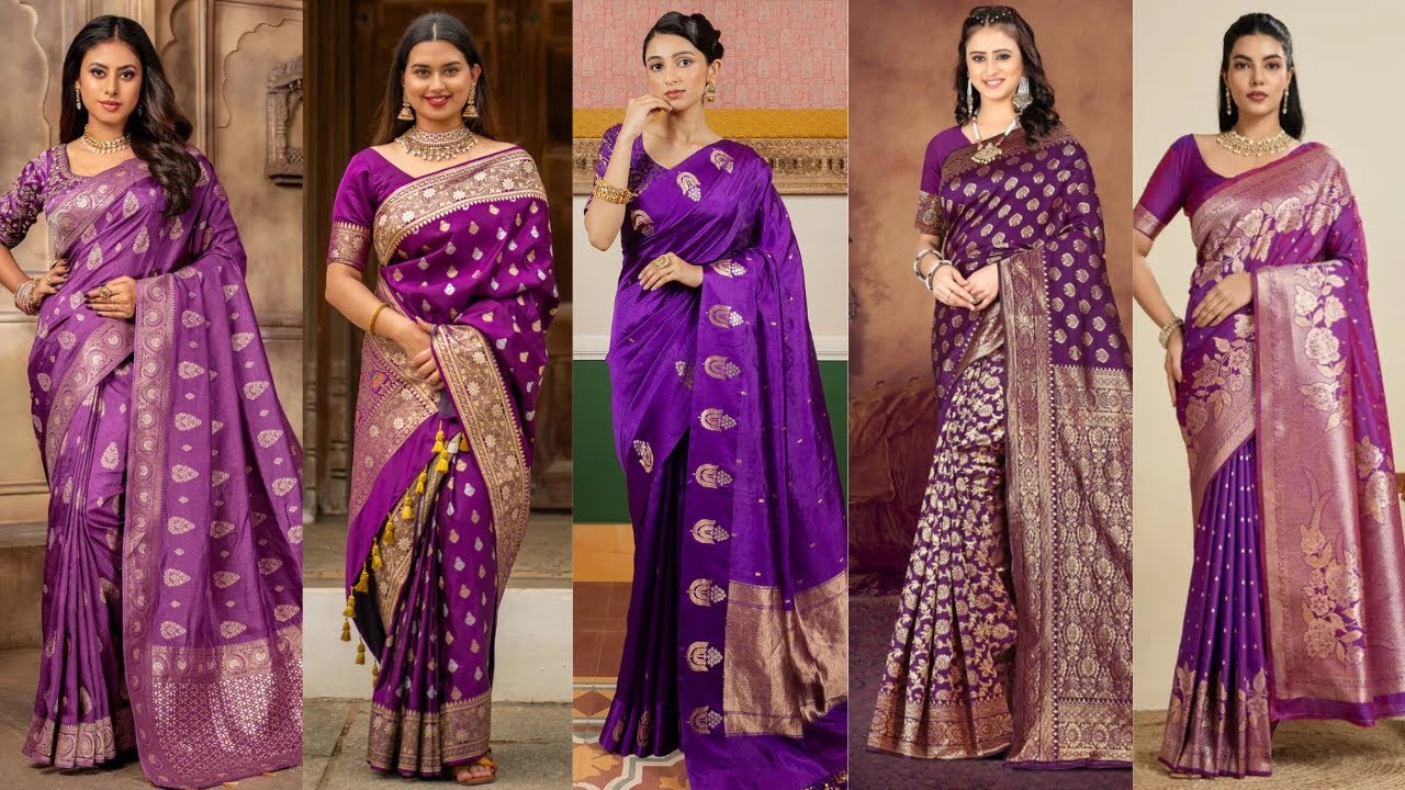 Latest purple saree trends//Designer purple colour sarees ideas//New Party wear purple saree ideas