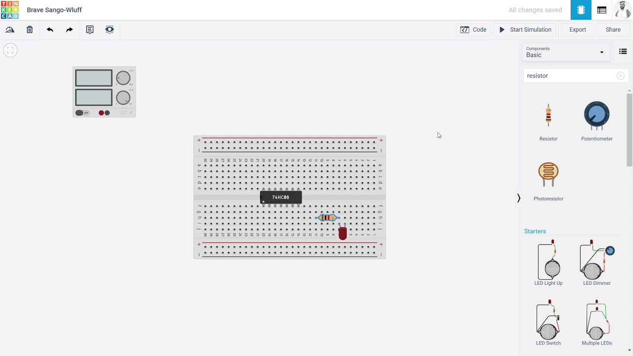 Building circuits with logic gates using TinkerCAD