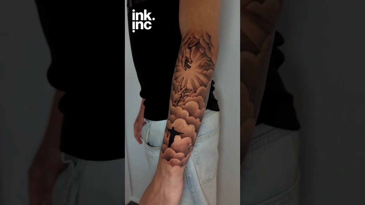 Heavenly Realism Forearm Tattoo | The Creation of Adam Meets Divine Ascension