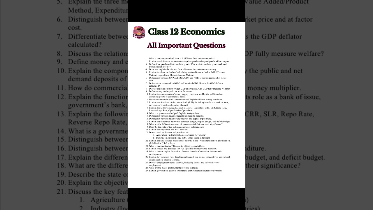 Class 12 Economics Important Questions & Full Syllabus 2025 – Score 100+ Marks