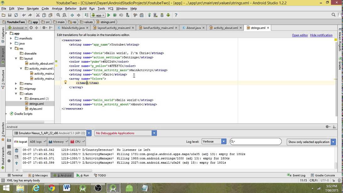 Android Studio - 09 - Basic Array Creation