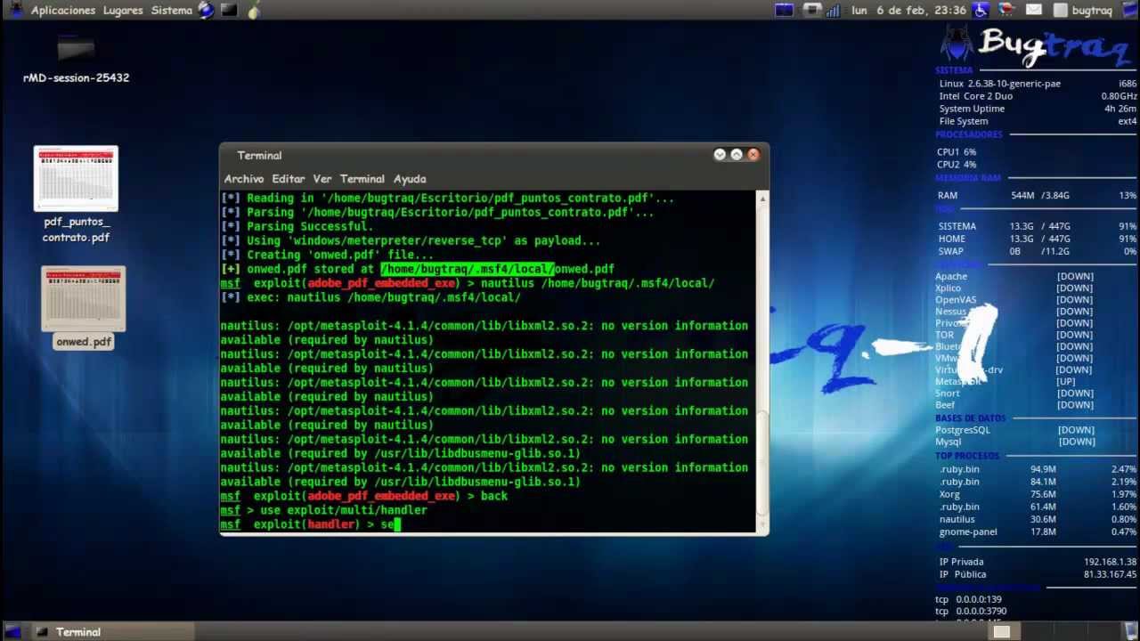 Bugtraq - Exploiting Adobe Reader pdf  windows xp sp3 with Metasploit