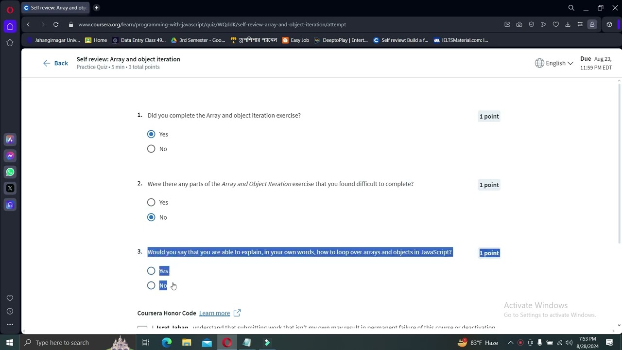Self review: Array and object iteration Coursera | Programming with JavaScript Meta