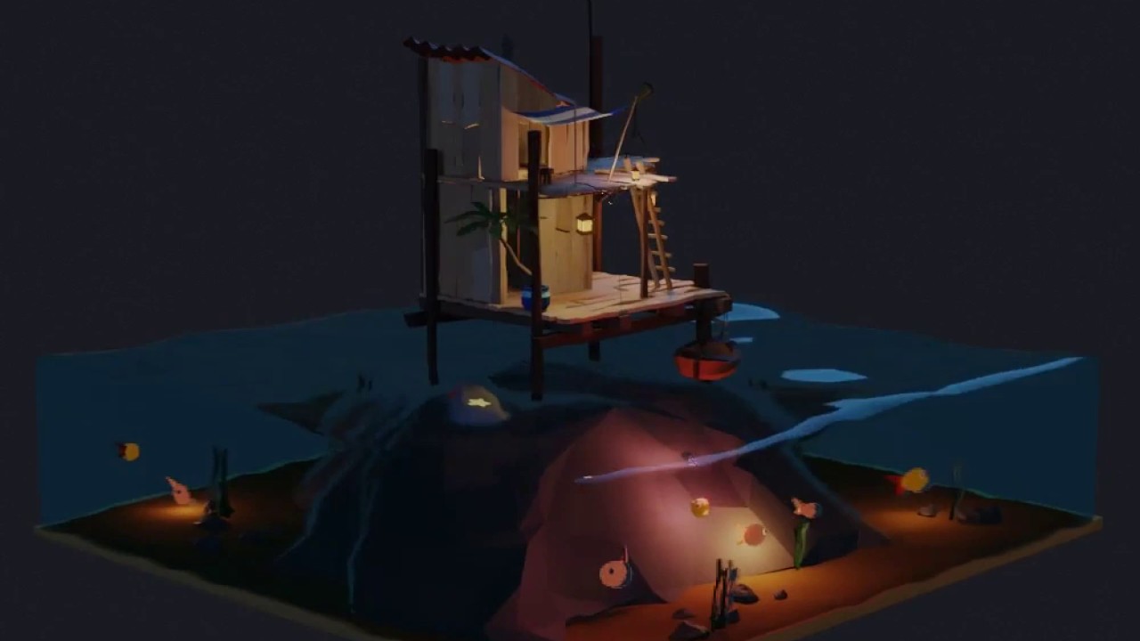 Sea Shack at Night – Result of Blender Tutorial