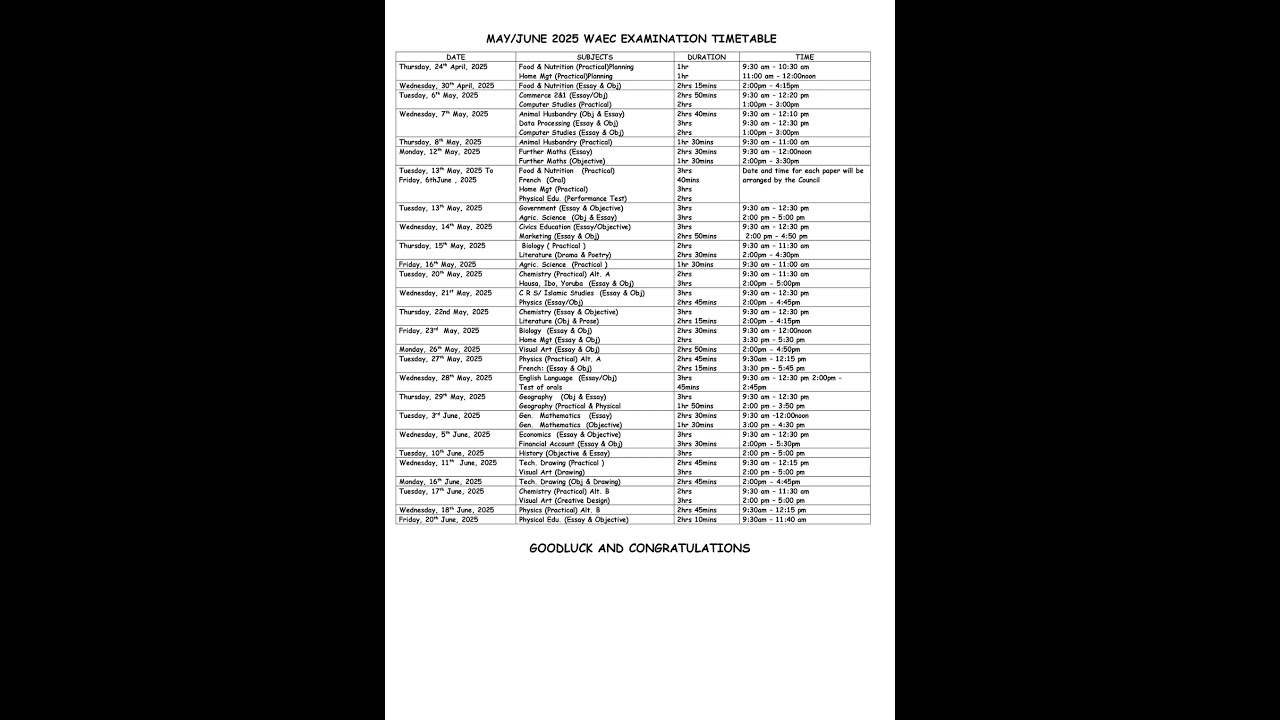 2025/2026 WAEC Time Table #waec #education #joabpeters