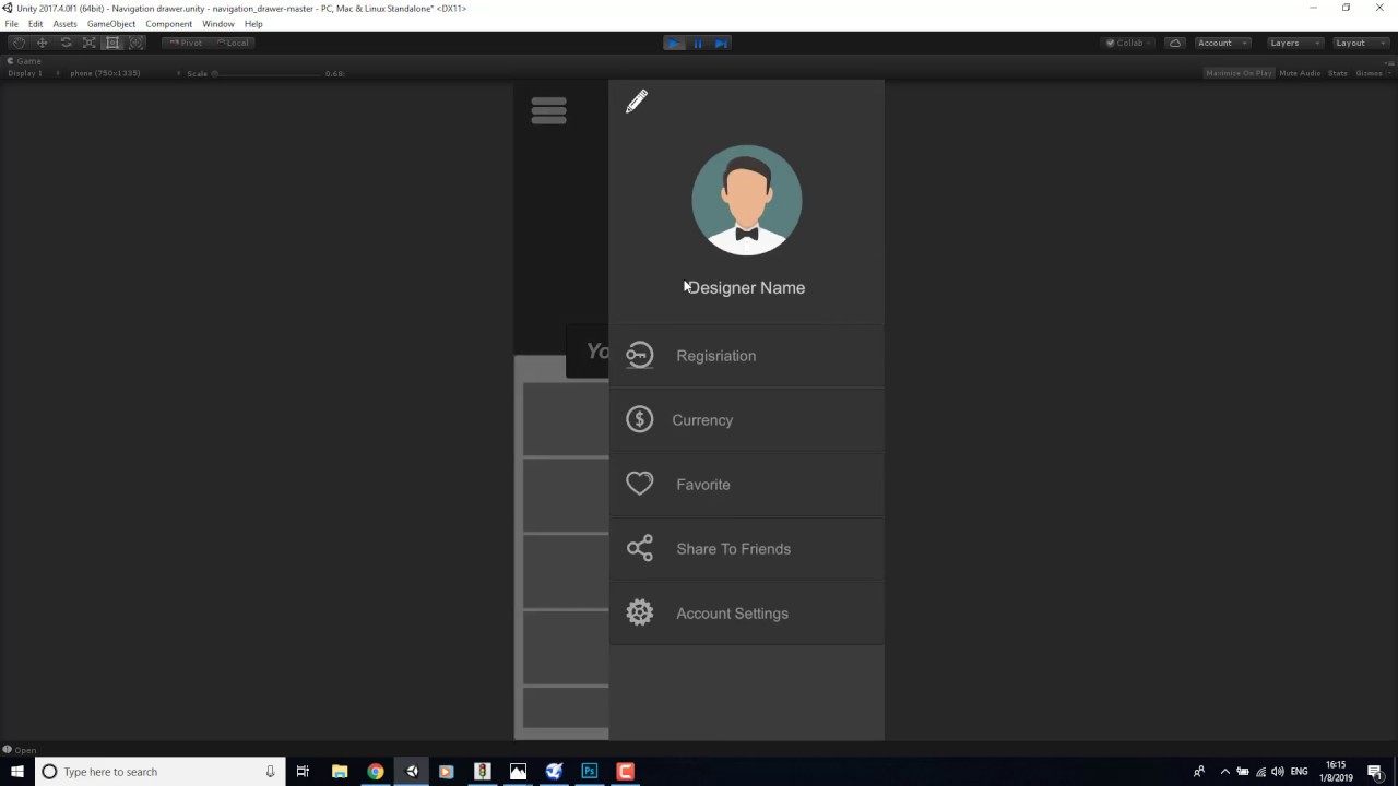 Unity Navigation drawer