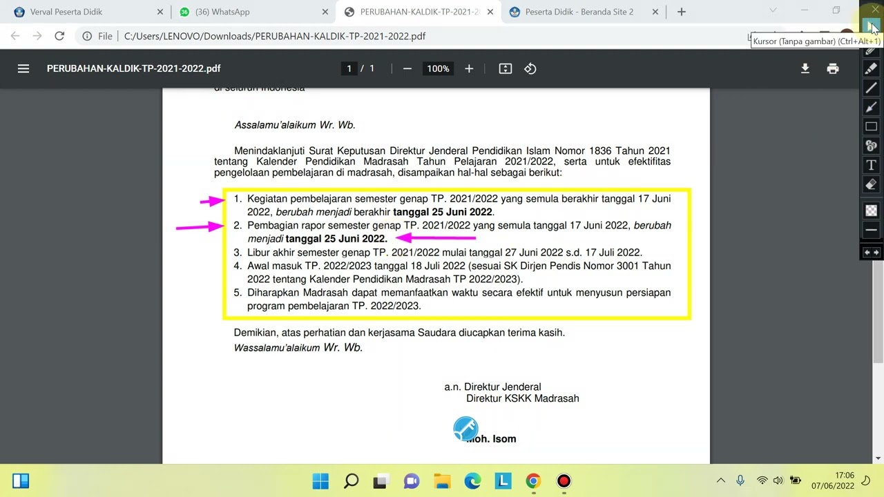 PERUBAHAN KALENDER PENDIDIKAN TP 2021 2022 | #DOWNLOAD KALDIK TP 2021 2022