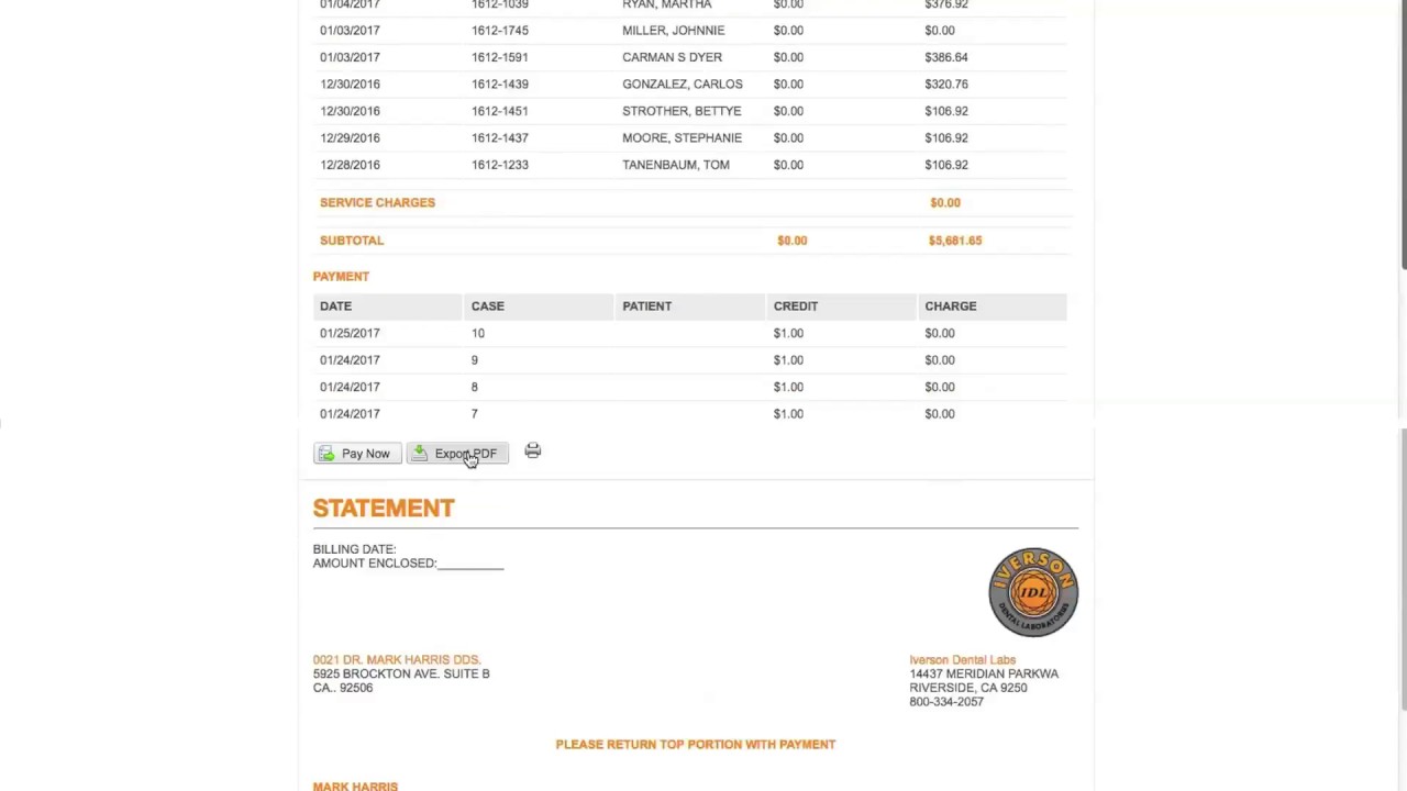 Iverson Dental Labs Dr. Portal - View statements