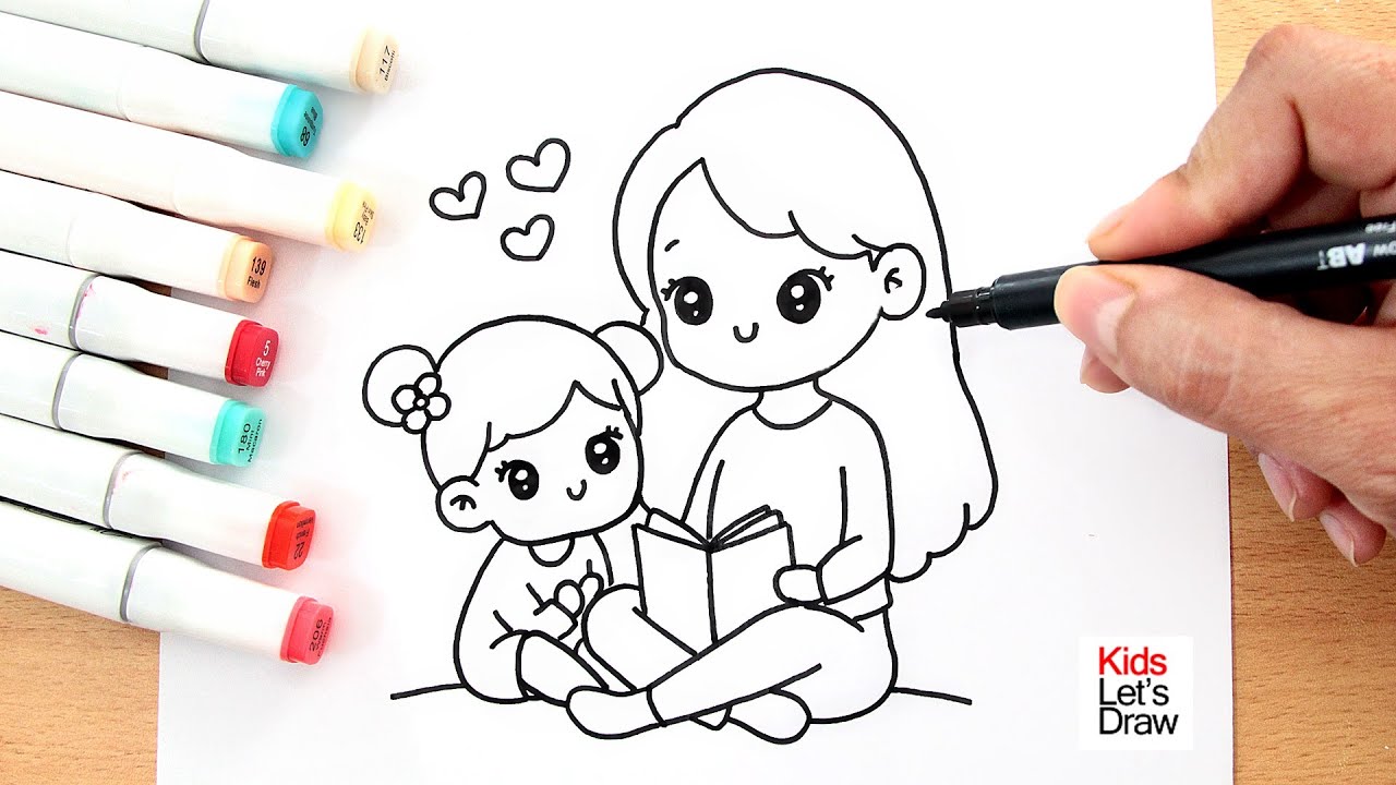 Aprende a Dibujar una MADRE con su HIJA contando Cuentos [Dibujos Día de la Madre]
