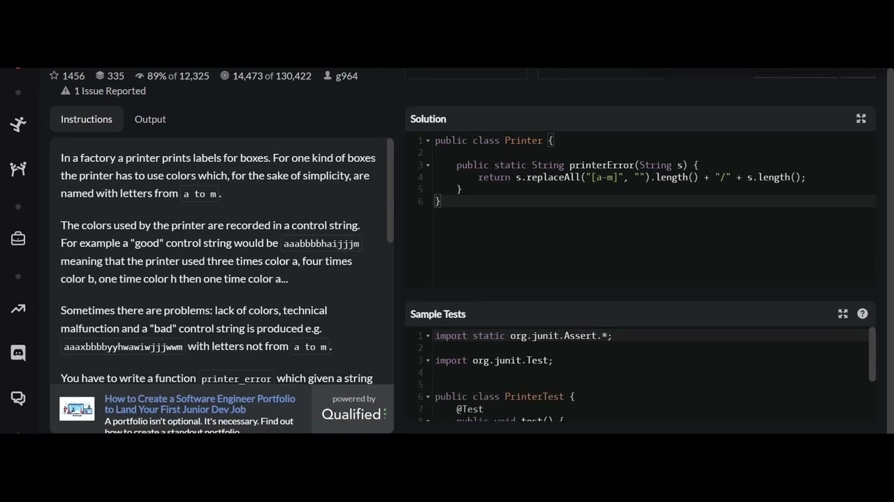 Printer Errors - Codewars - 7 Kyu (JAVA)
