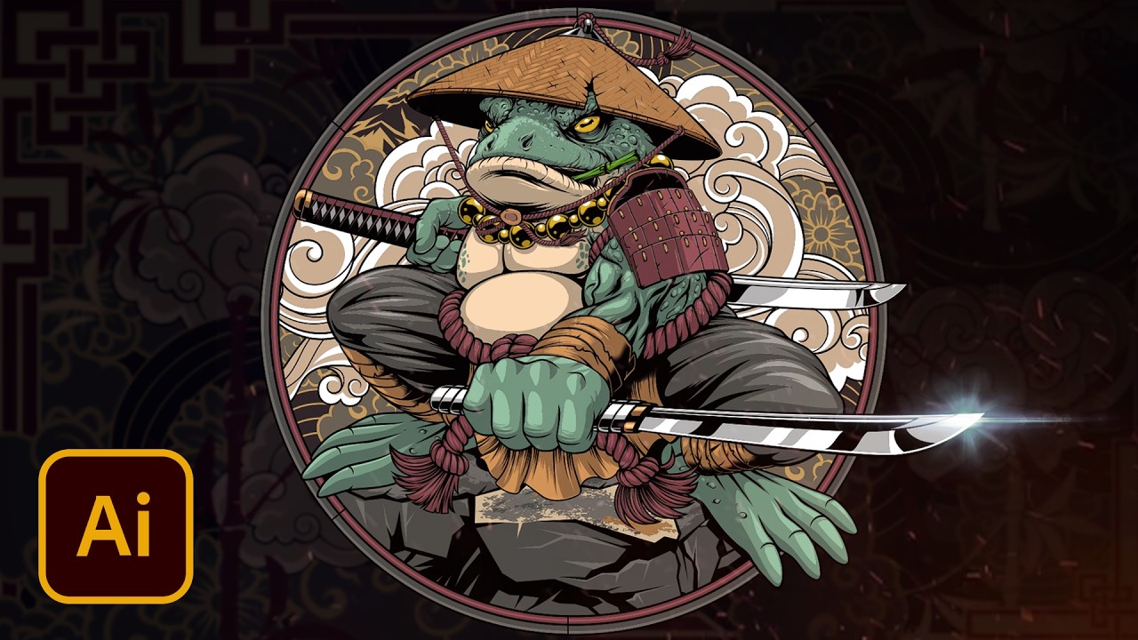 Samurai Toad. Creating a Complex Vector Illustration. Adobe Illustrator Process.