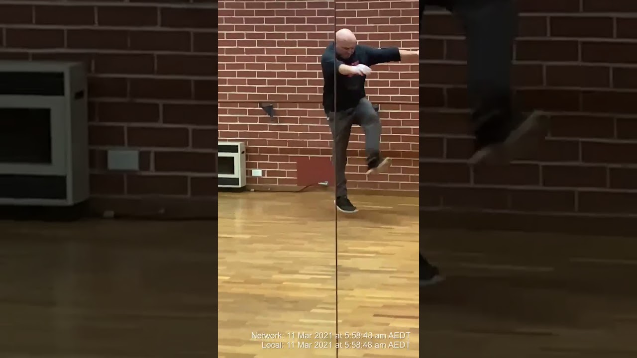 Fat bald man dances