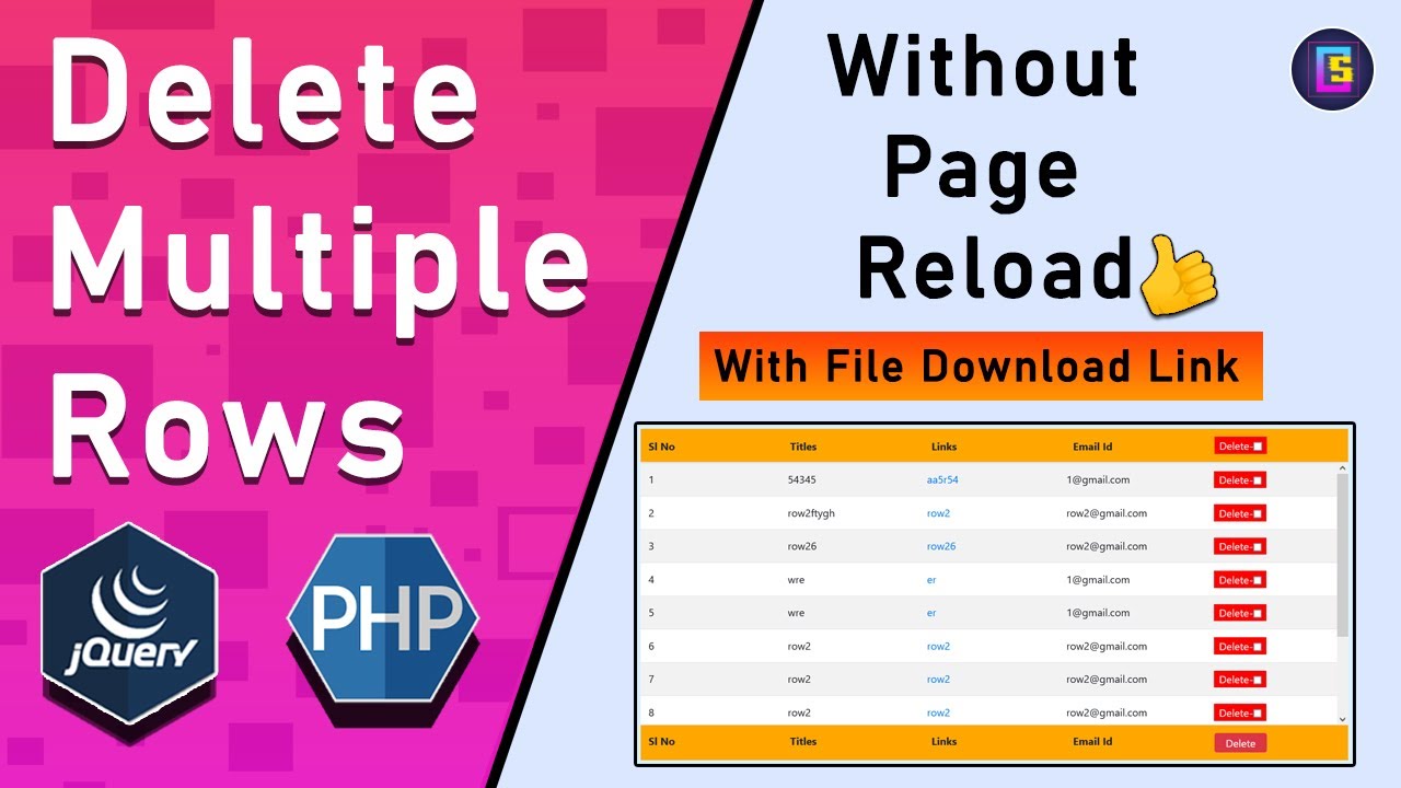 How to delete multiple rows without page reload ? MULTIPLE ROW DELETE USING jQuery || #coding_studio
