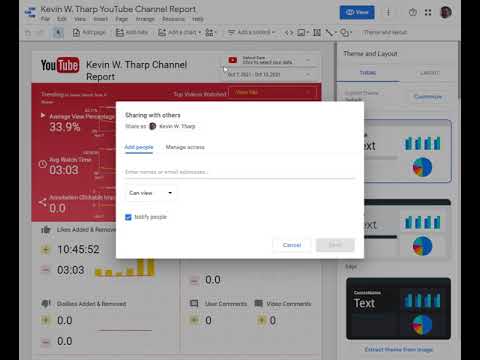 YouTube Data Studio share settings so the public can view your report