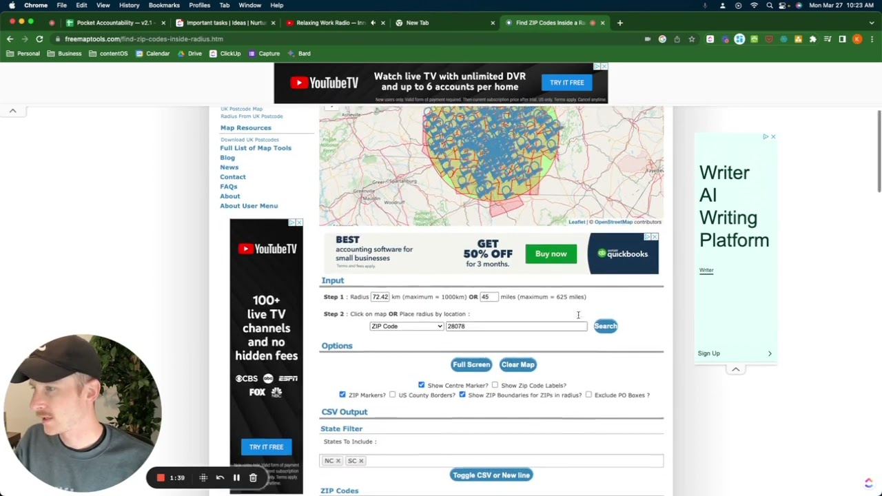 How to easily find all zip codes inside a radius