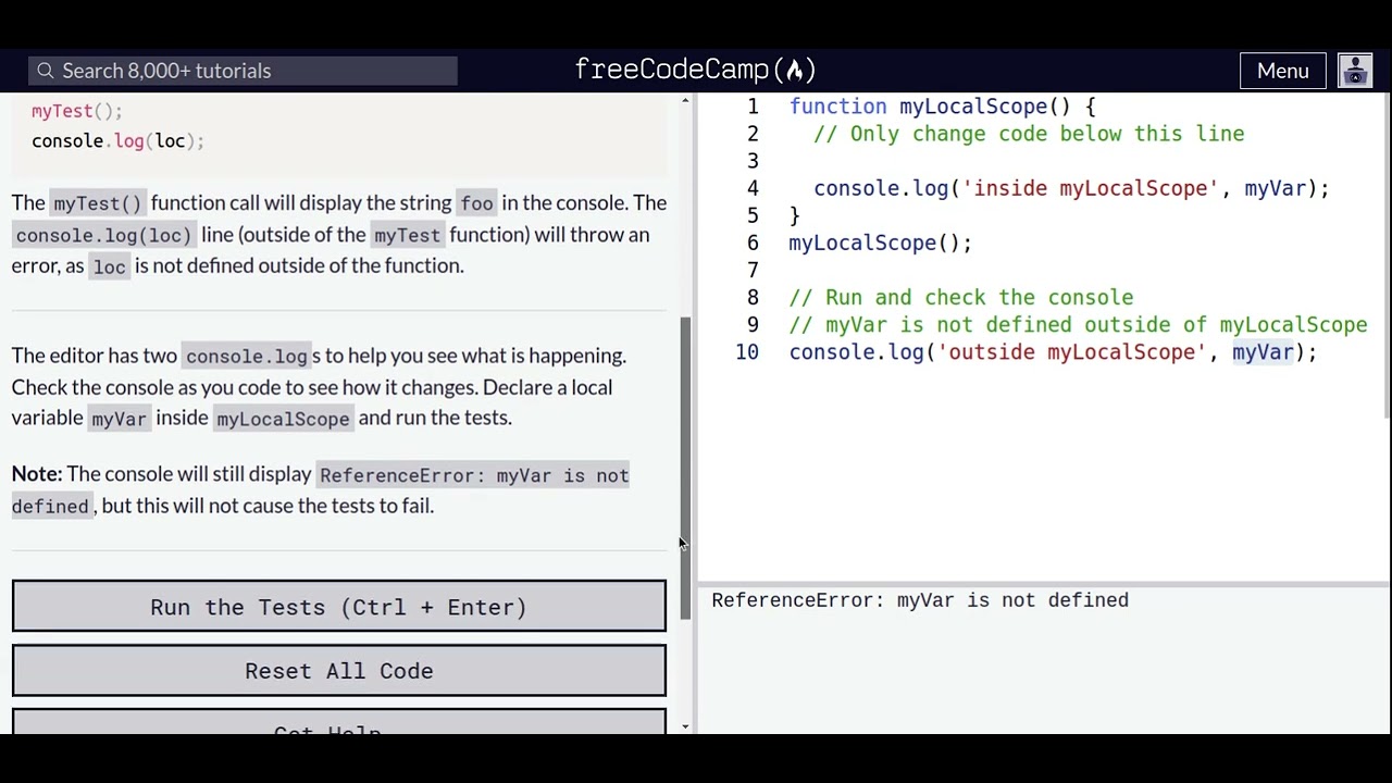 Lesson 53 | Basic JavaScript | Local Scope and Functions