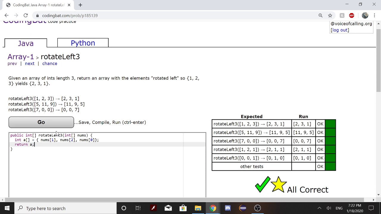 Array-1 (rotateLeft3) Java Tutorial || Codingbat.com