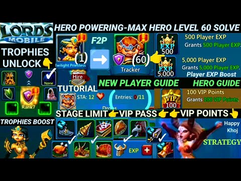 Lords Mobile Hero EXP Guide: Max Level 60 FAST ⚔️VIP Points + EXP Boost & Trophy Secret Tricks