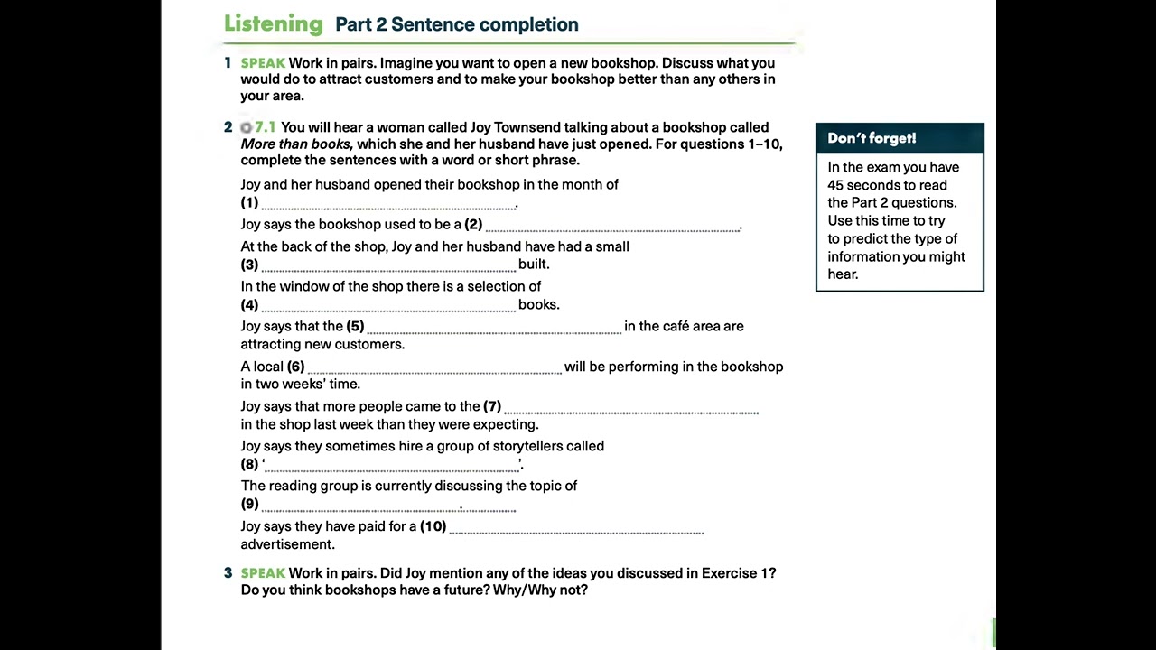 Ready for B2 First (Unit 7, Listening 7.1)